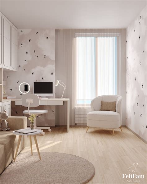 Модна та функціональна кімната для підлітка дівчинки зона відпочинку та навчання