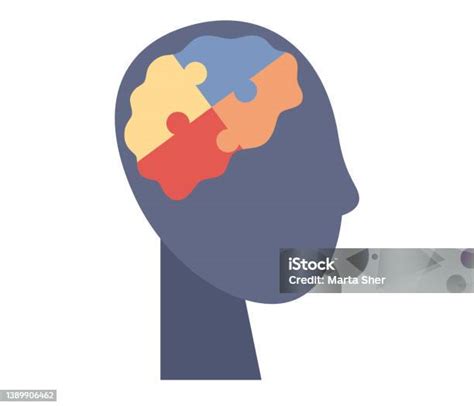 실루엣 인간의 머리와 뇌 퍼즐 조각 아이콘 정신 건강 교육 지식 심리학 논리 상징 벡터 플랫 일러스트 레이 션 퍼즐에 대한 스톡
