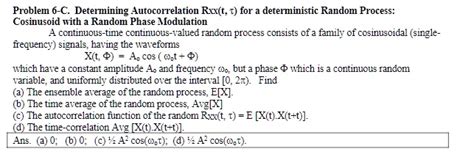 Solved Problem 6 C Determining Autocorrelation Rrrt T For Deterministic Random Process