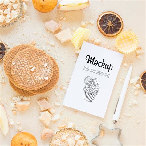 Premium Psd Top View Mock Up With Pastries