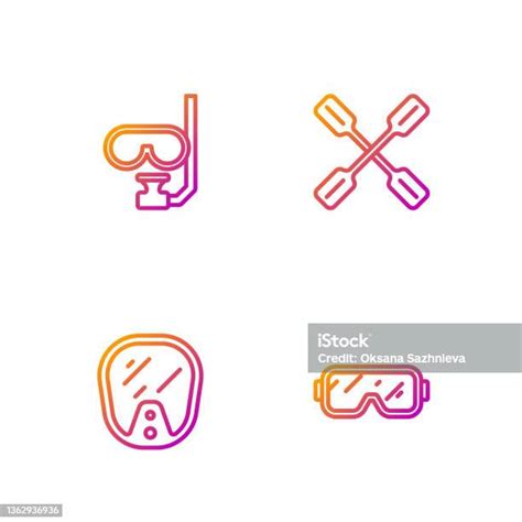 세트 라인 다이빙 마스크 스노클링 및 패들 그라데이션 색상 아이콘입니다 벡터 강에 대한 스톡 벡터 아트 및 기타 이미지 강 고무 관광 Istock