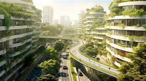 Premium Photo Sustainable Urban Design Featuring Ecofriendly Elements