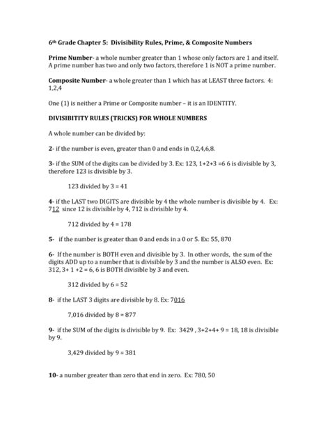 Divisibility Rules Prime Composite Numbers Th Grade