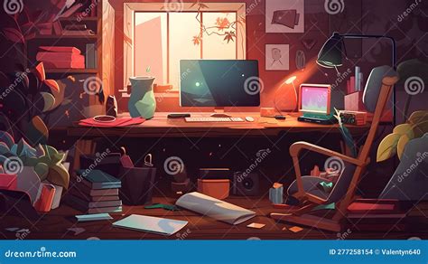 Desk With Computer And Lot Of Clutter On Top Of It Generative Ai Stock Illustration