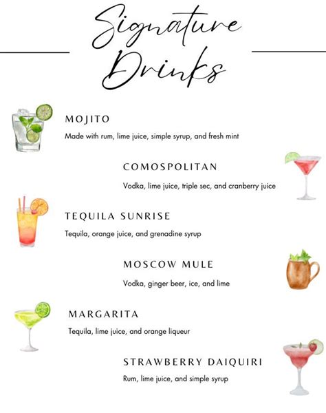 Signature Drinks Sign Template Minimalist Modern Wedding Signature
