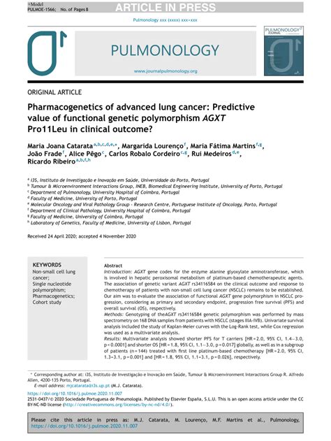 Pdf Pharmacogenetics Of Advanced Lung Cancer Predictive Value Of