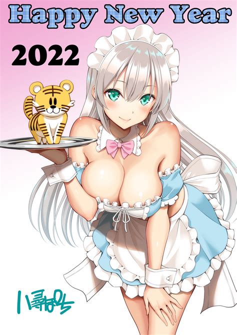 Yahiro Pochi Original Silver Hair Highres 1girl 2022 Apron Aqua Skirt Arm Garter Artist