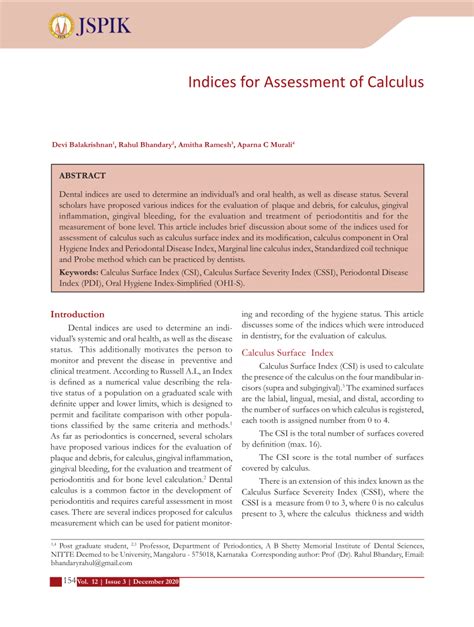 Pdf Indices For Assessment Of Calculus