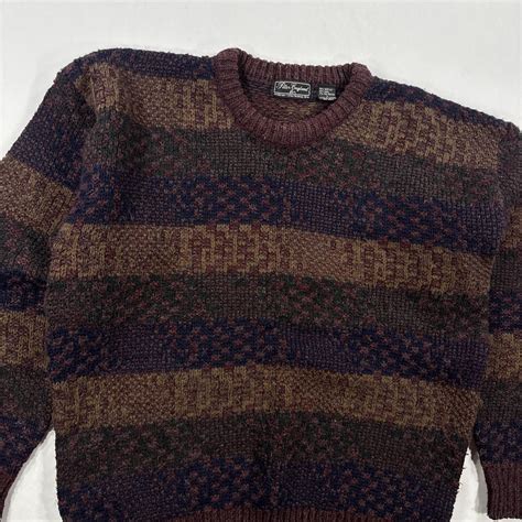Vintage 90s Mens Striped Knitted Wool Crewneck Depop