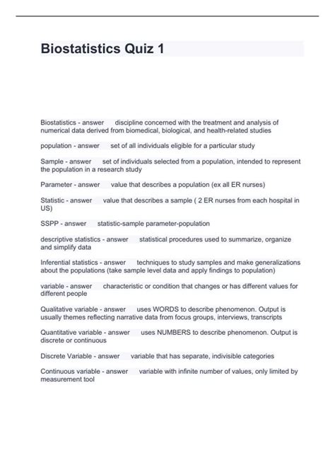 Biostatistics Quiz 1 Questions And Answers Graded A Biostats Stuvia Us
