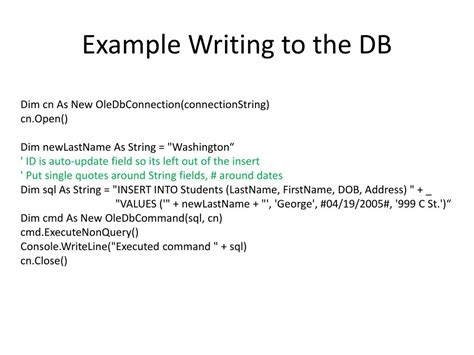 Ppt Introduction To Sql Oledb Interface To Access From Vb Net Powerpoint Presentation Id