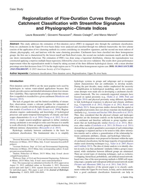 Pdf Regionalization Of Flow Duration Curves Through Catchment Classification With Streamflow