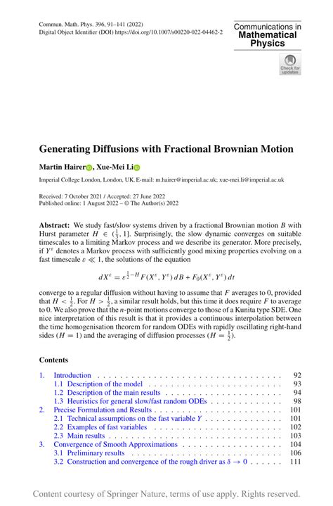 Pdf Generating Diffusions With Fractional Brownian Motion