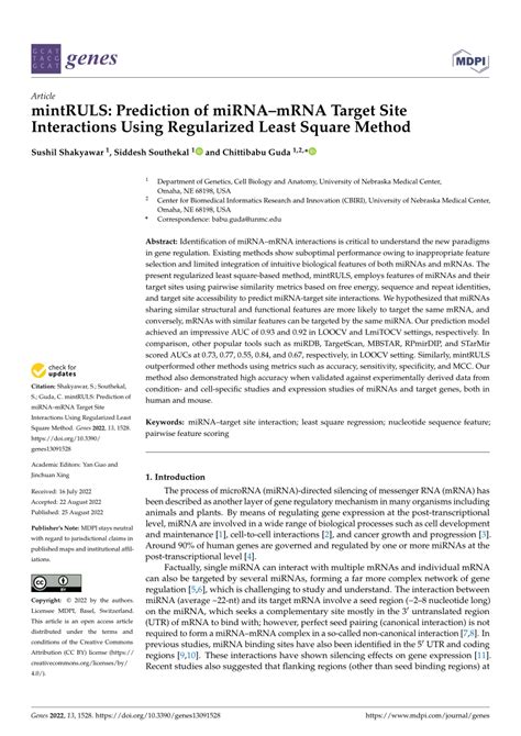 Pdf Mintruls Prediction Of Mirnamrna Target Site Interactions Using Regularized Least Square