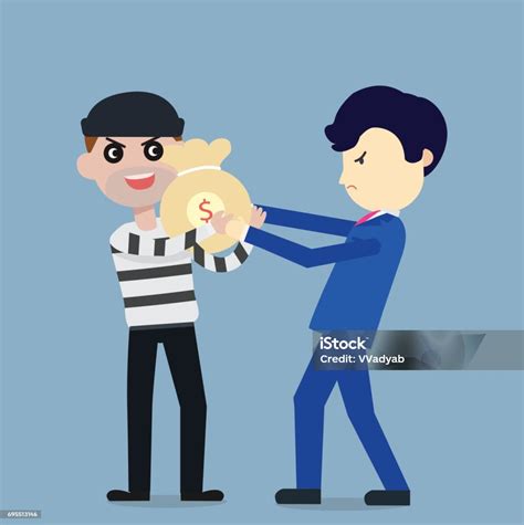 도둑 사업 평면 만화 디자인에서 돈을 훔치는 돈 개념을 훔치는 벡터 일러스트 레이 션 도둑에 대한 스톡 벡터 아트 및 기타