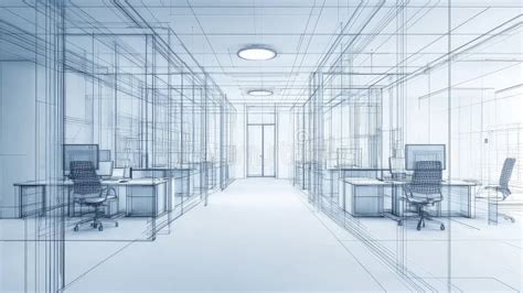 Blueprint Project Planning An Empty Modern Office Interior Stock Image