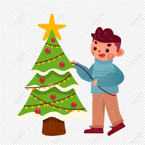 크리스마스 트리를 장식하는 소년 Png 일러스트 무료 다운로드 Lovepik