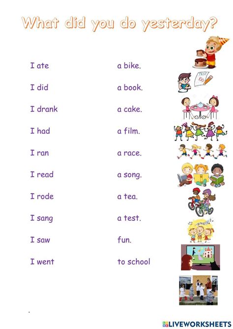 Worksheets Grammar Games Vocabulary Yesterday Singing Language