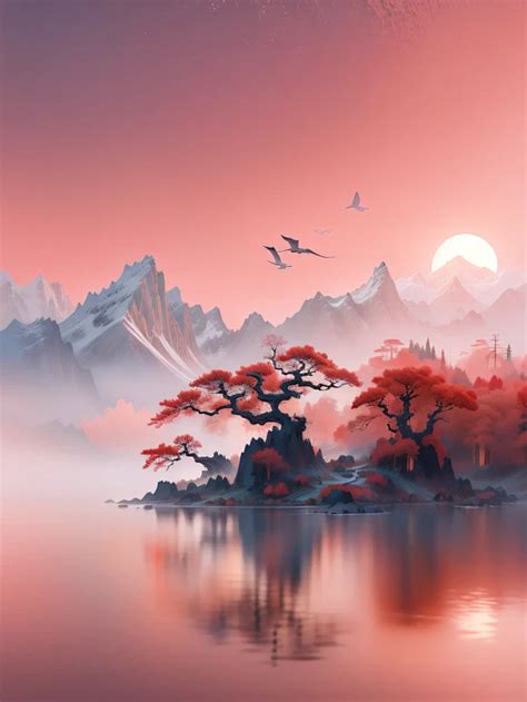 『国风』秋水共长天一色。国风古韵 水墨画 山水画 A 抖音 花瓣网