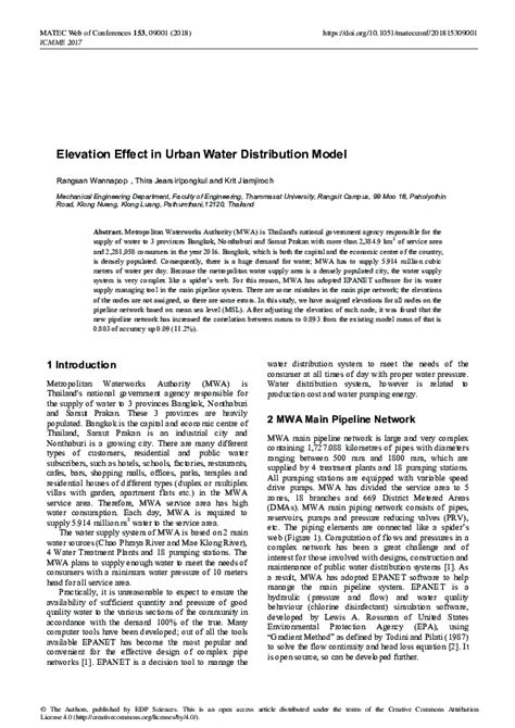 Pdf Elevation Effect In Urban Water Distribution Model Rangsan Wannapop
