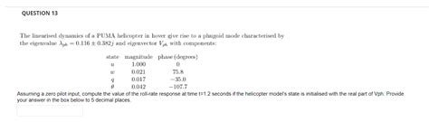 solved the linearised dynamics of a puma helicopter in hover