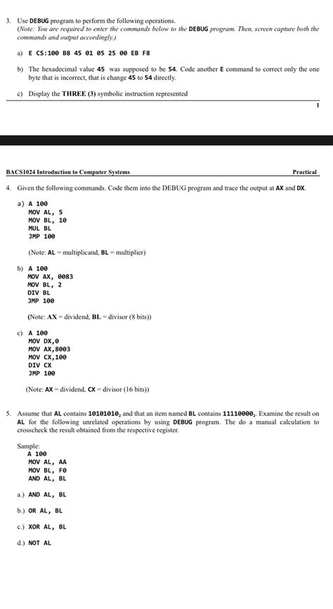 Solved Use Debug Program To Perform The Following