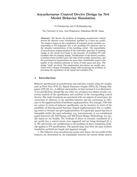 Pdf Asynchronous Control Device Design By Net Model Behavior Simulation
