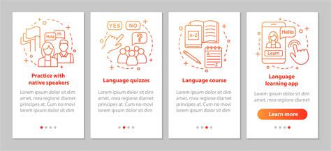 Language Learning Onboarding Mobile App Page Screen Vector Template Lessons With Tutor