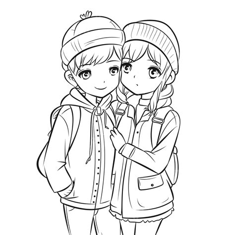 서로 팔짱을 끼고 따뜻한 커플 색칠하기 페이지 아웃라인 스케치 드로잉 벡터 사랑하는 부부 그림 사랑하는 부부 개요 사랑하는 부부 스케치 Png 일러스트 및 벡터 에