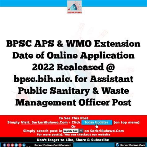 BPSC APS WMO Extension Date Of Online Application Realeased Bpsc Bih Nic For Assistant