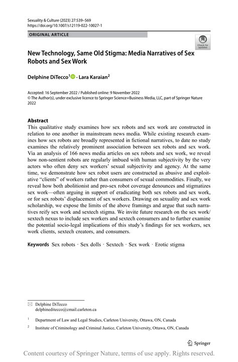 New Technology Same Old Stigma Media Narratives Of Sex Robots And Sex Work Request Pdf