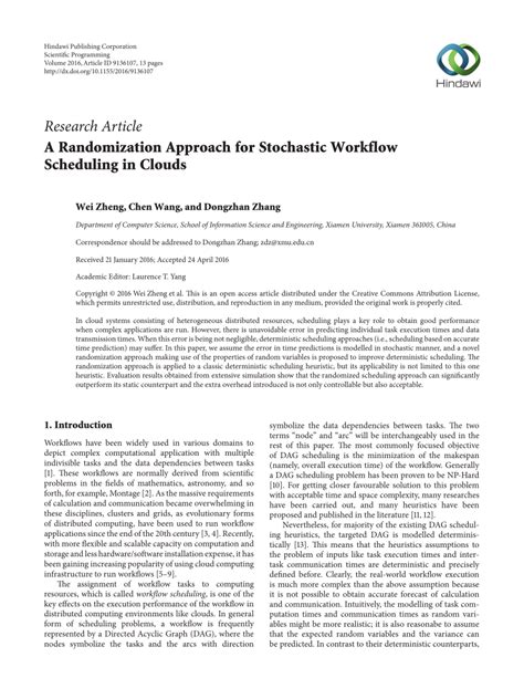 Pdf A Randomization Approach For Stochastic Workflow Scheduling In Clouds