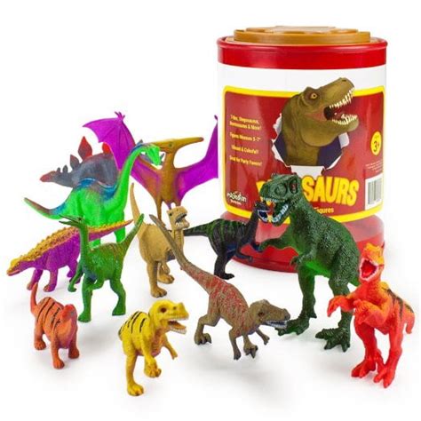 Set Of 12 Large 7 In Dinosaur Assortment With Plastic Storage Drum By