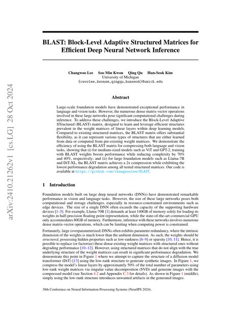Pdf Blast Block Level Adaptive Structured Matrices For Efficient Deep Neural Network Inference