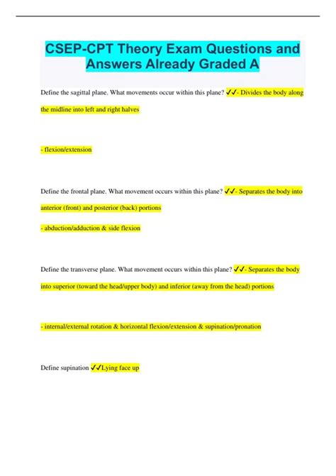 Csep Cpt Theory Exam Questions And Answers Already Graded A Csep Cpt Stuvia Us