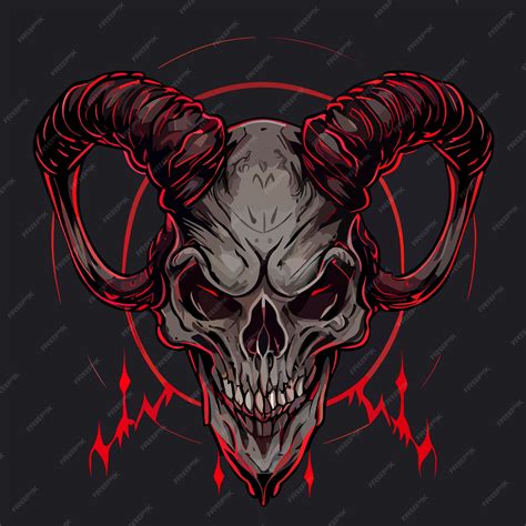 Premium Vector Human Skull With Demon Horns Vector Icon