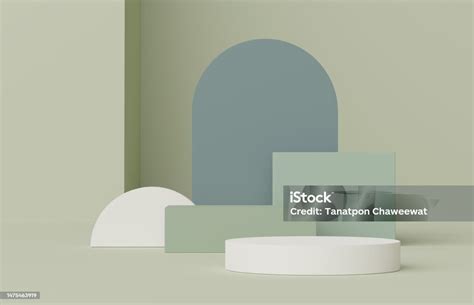 추상 최소 디스플레이 연단의 3d 렌더링은 제품 화장품 프레젠테이션 및 모형을 보여줍니다 파스텔 지구 톤 배경의 쇼케이스 장면 조명 된 단순한 기하학적 모양 0명에 대한