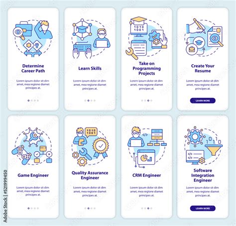 Software Developer Profession Onboarding Mobile App Screen Set Walkthrough 5 Steps Editable