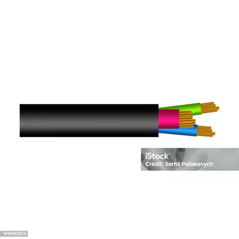전선 도체가 전체 피복과 함께 고정된 다양한 유형의 전원 케이블 건설 작업용 코드 조명 통신 세트 케이블이 절연되어 있습니다 벡터 그림입니다 3차원 형태에 대한 스톡 벡터