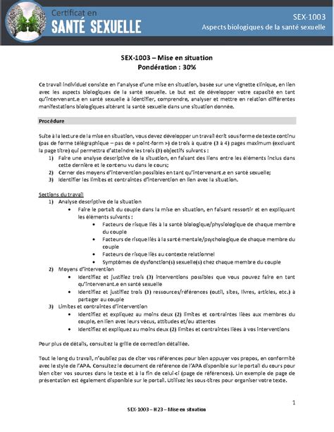 Sex 1003 H23 Consignes Et Mises En Situation 1 Sex 1003 H23