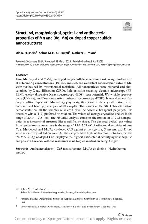 Structural Morphological Optical And Antibacterial Properties Of Mn And Ag Mn Co Doped