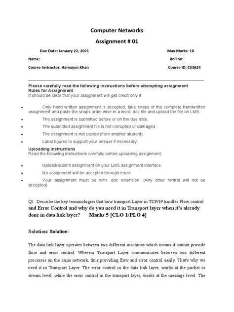 Assignment 01 Solution Final Pdf Osi Model Internet Protocol Suite