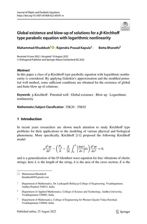 Pdf Global Existence And Blow Up Of Solutions For A P Kirchhoff Type Parabolic Equation With