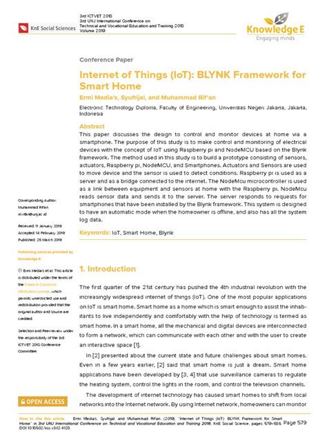 Internet Of Things Iot Blynk Framework For Smart Home Control And