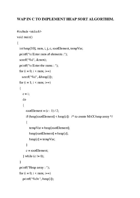 3b Daa Program File Wap In C To Implement Heap Sort Algorthim