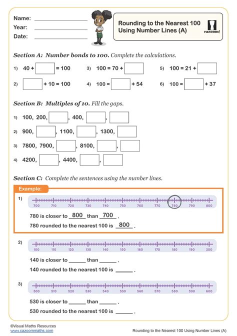 rounding numbers to the nearest 100 using number lines a worksheet