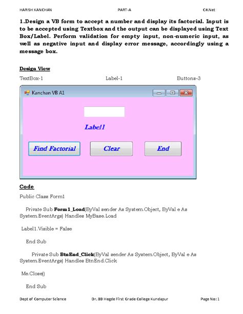 C Vb A1 Factorial 1 A Vb Form To Accept A Number And Display Its