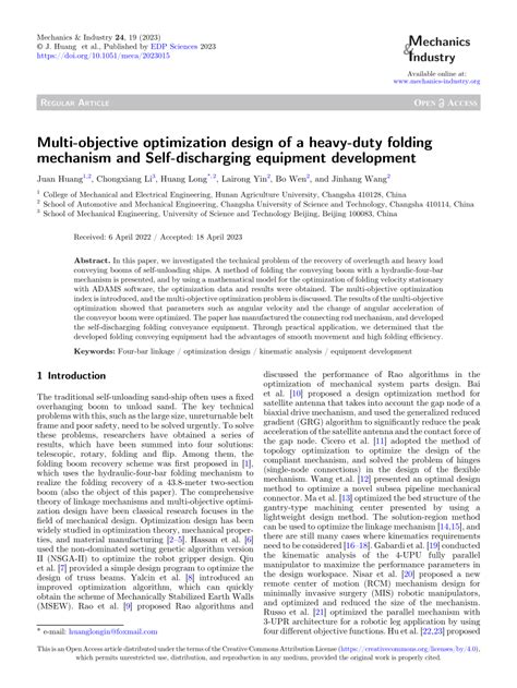 Pdf Multi Objective Optimization Design Of A Heavy Duty Folding