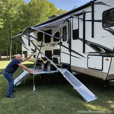 Man Installing RV Slide Topper Awning Stable Diffusion Online