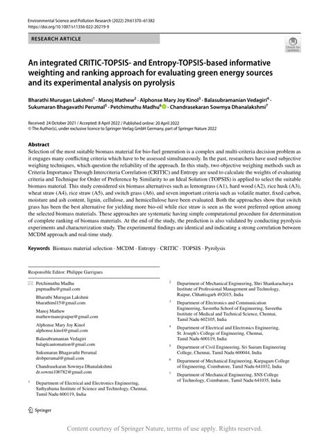 An Integrated Critic Topsis And Entropy Topsis Based Informative